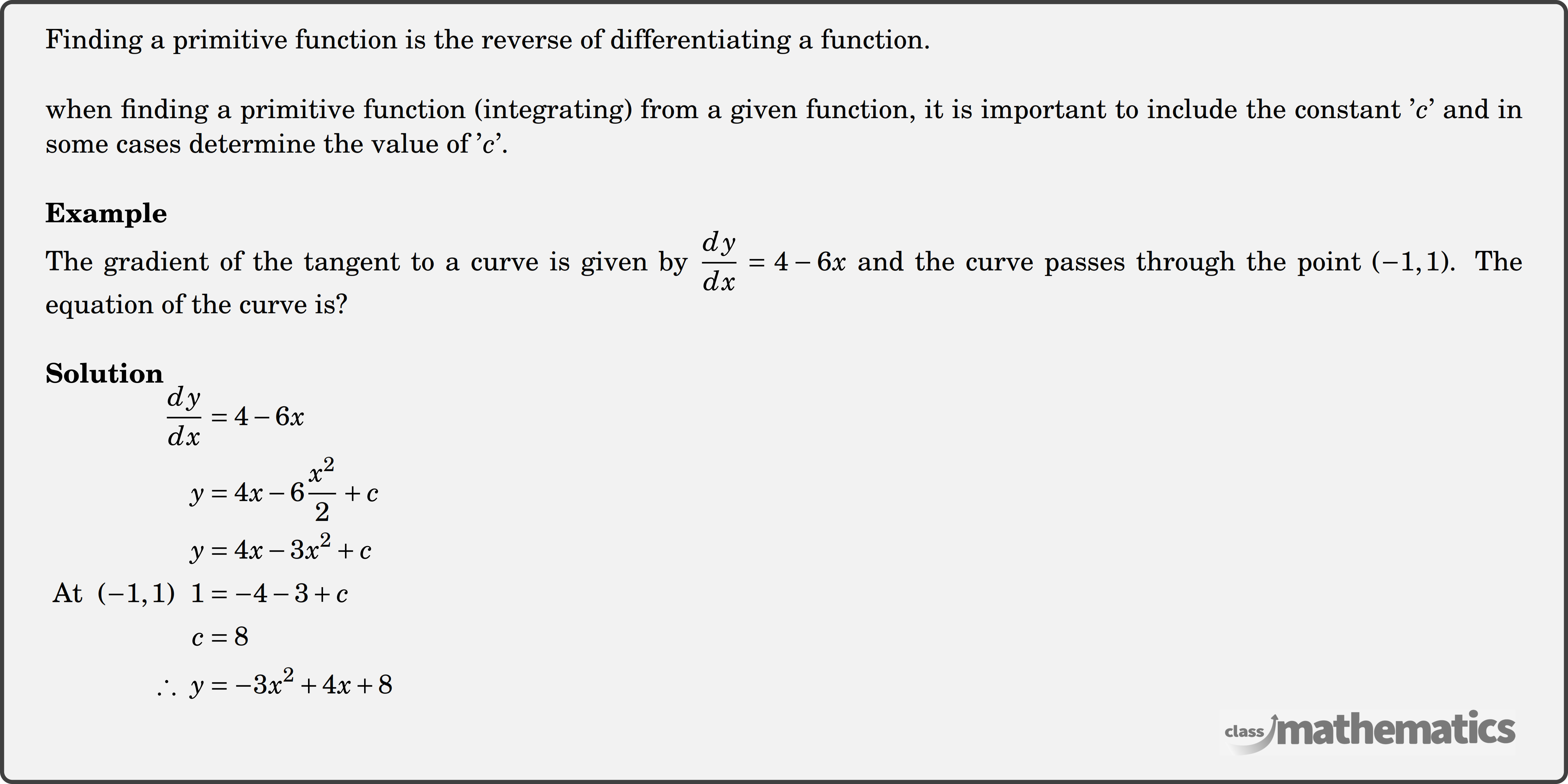 Primitive Functions - Maths Advanced - Year 12 - NSW