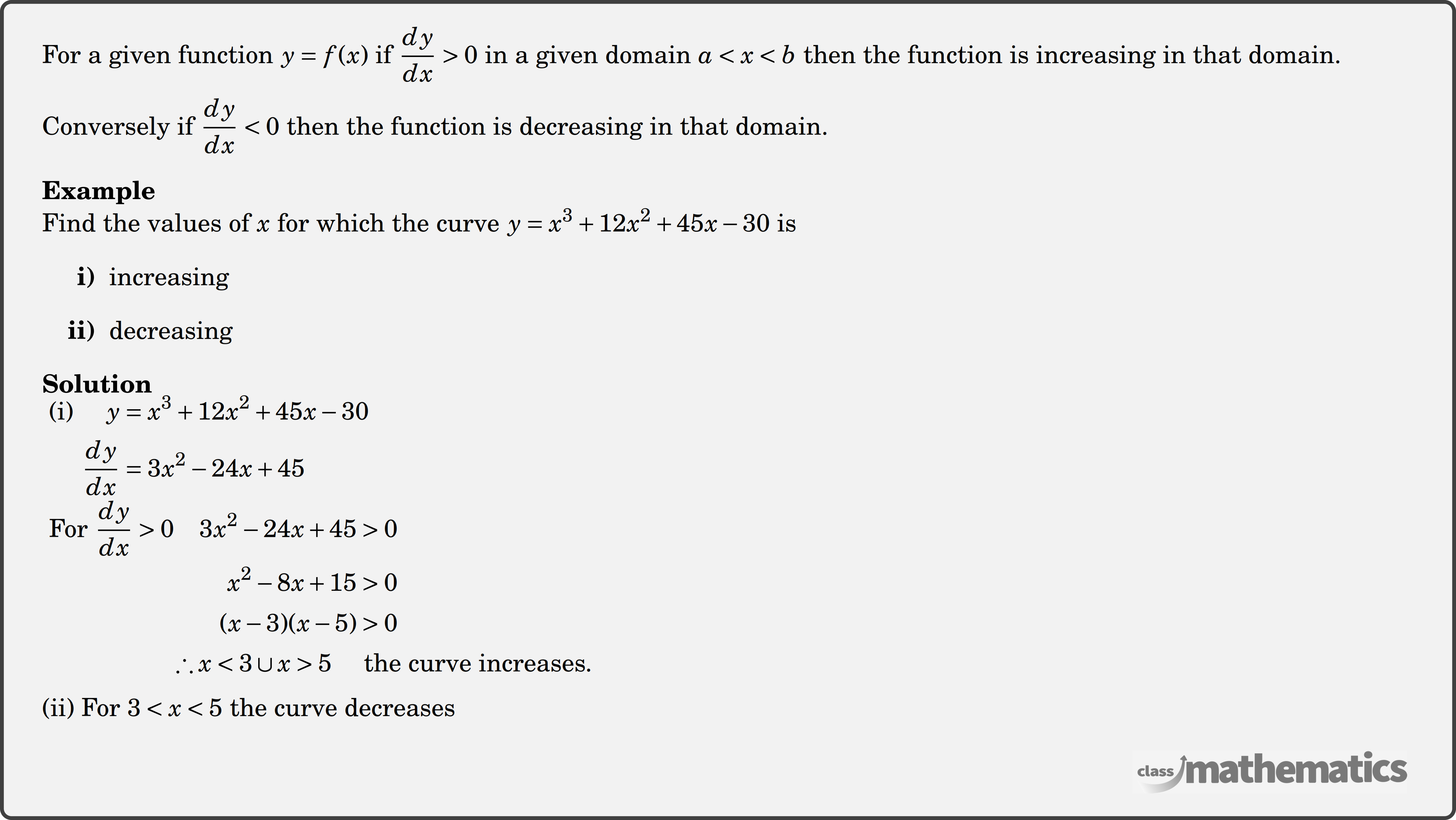 Sign of the Derivative - Maths Advanced - Year 12 - NSW