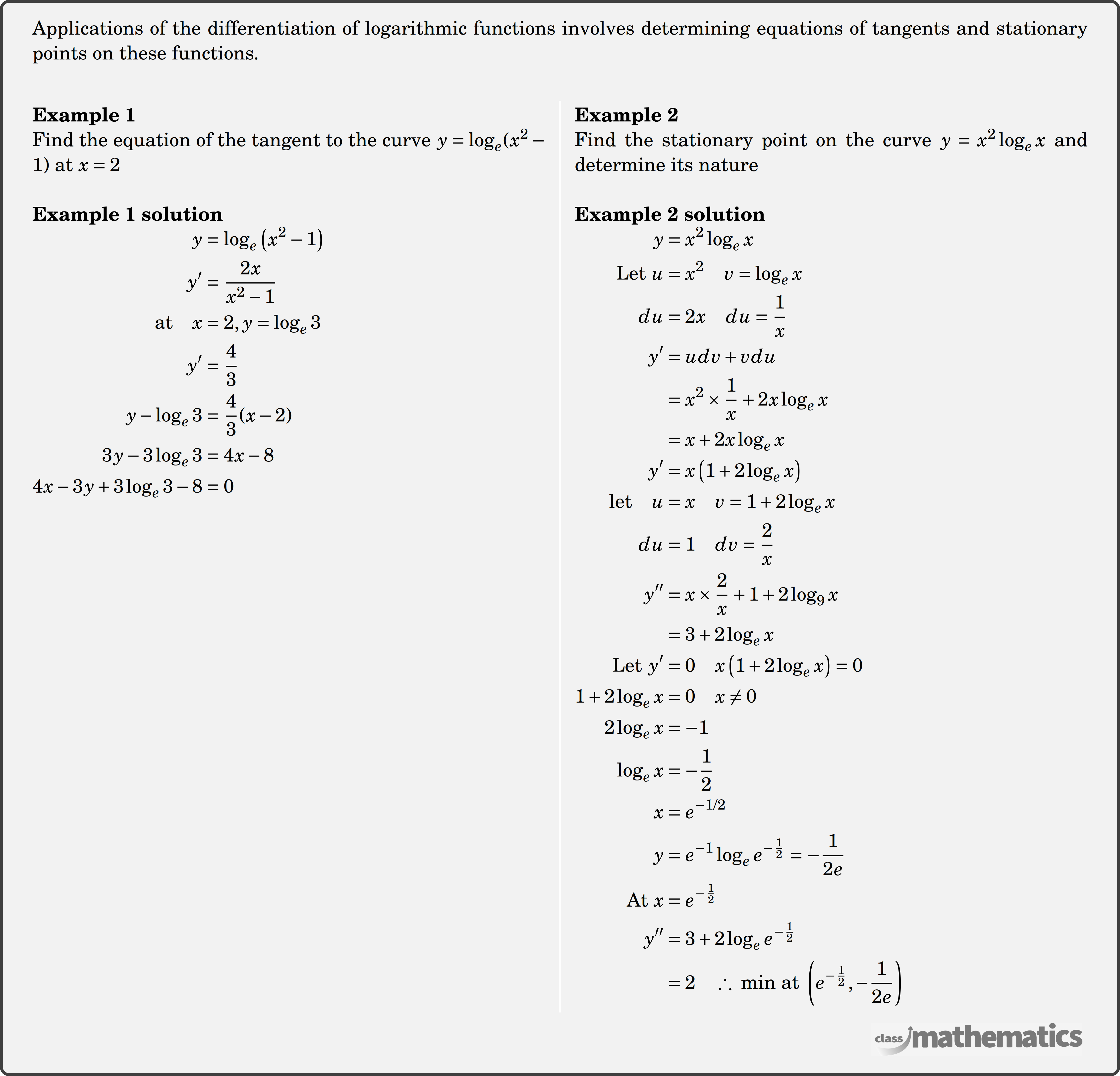 Applications of Differentiation lnx - Maths Advanced - Year 12 - NSW
