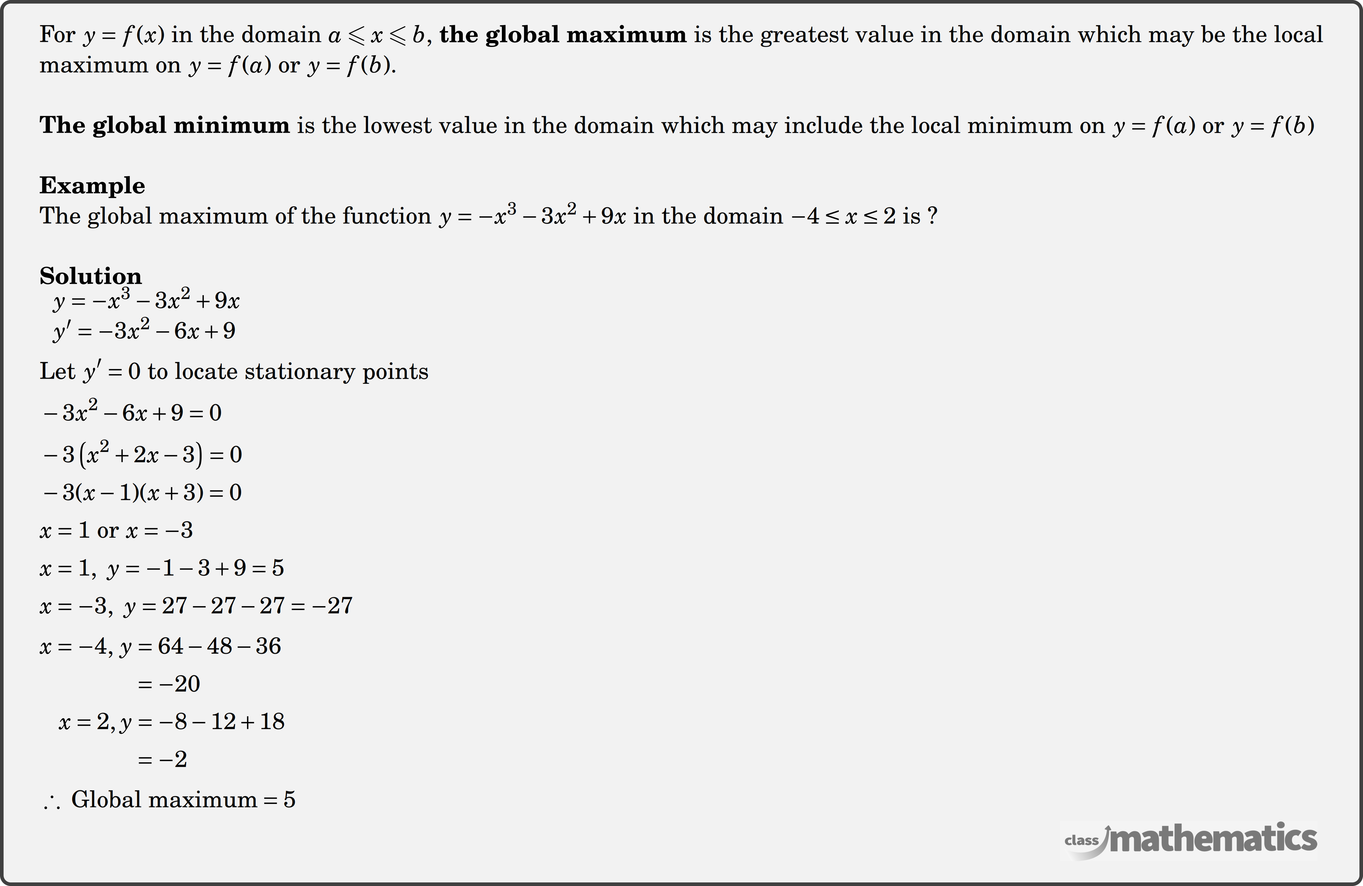 Global Maxima and Minima - Maths Advanced - Year 12 - NSW Global Maxima and Minima - Maths Advanced - Year 12 - NSW