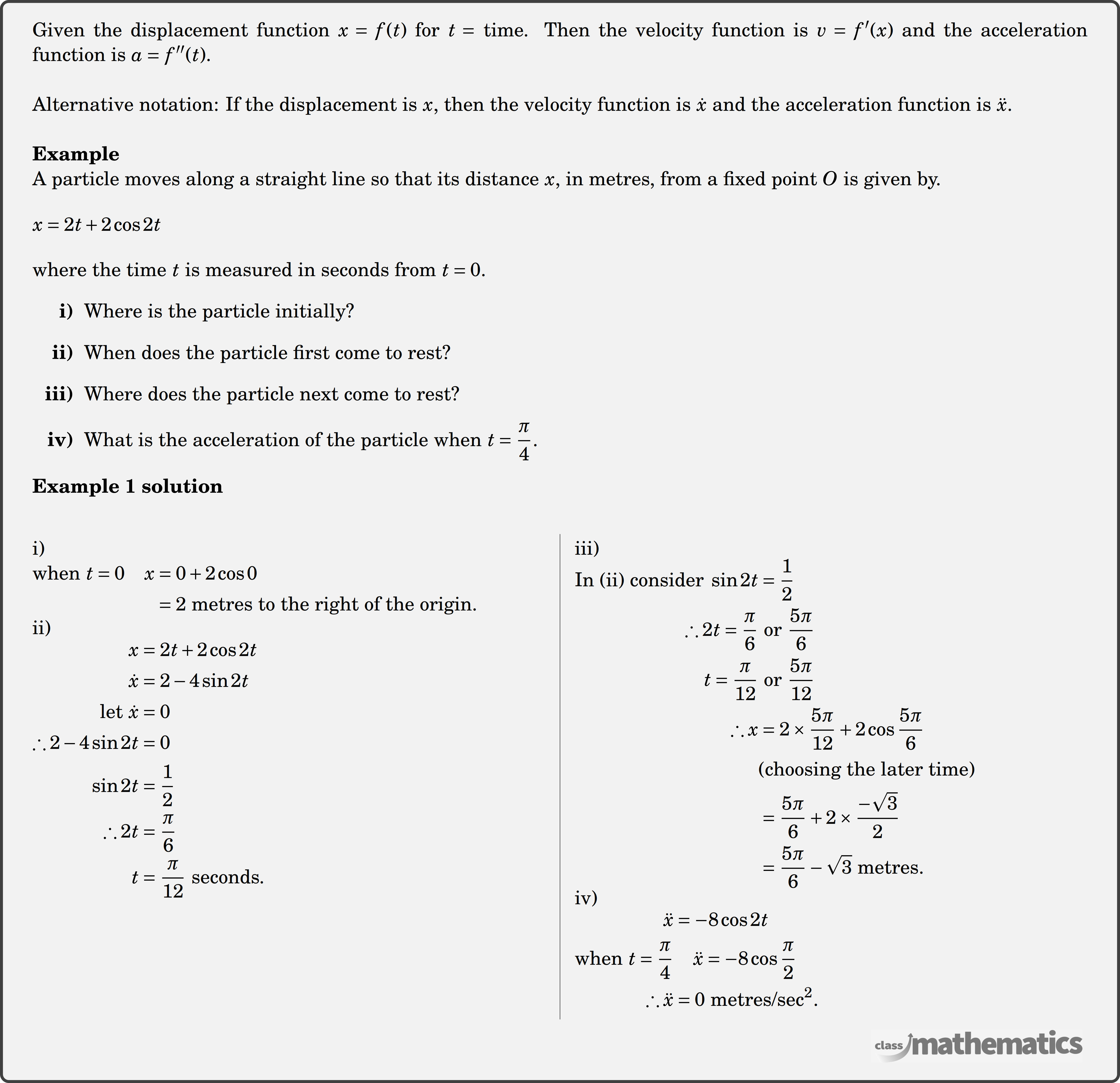 Velocity and Acceleration as Derivatives - Maths Advanced - Year 12 - NSW